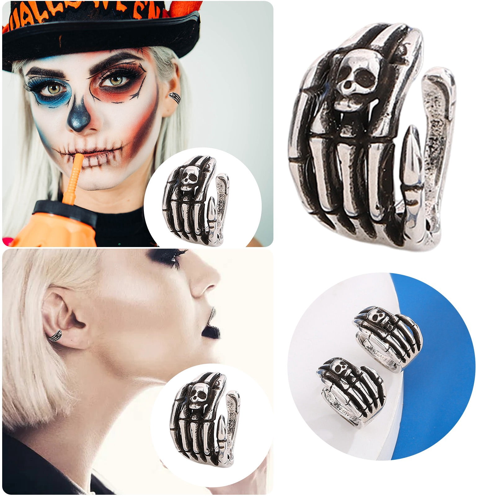 Hot Sale Skeleton Hand Ear Ear Clip Skeleton Head Hand Ear Sretro Color ...