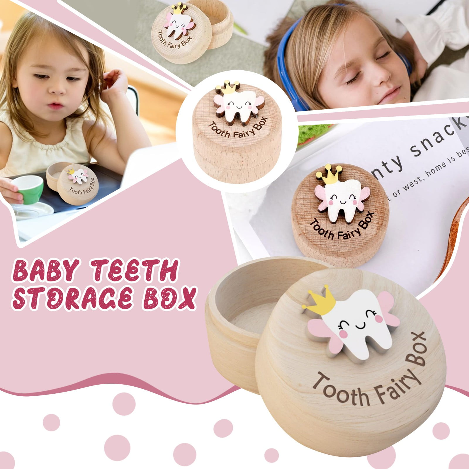 Hot Sale! Tooth Fairy Box,Carved Wooden Box with 3D Tooth,Stores Lost ...