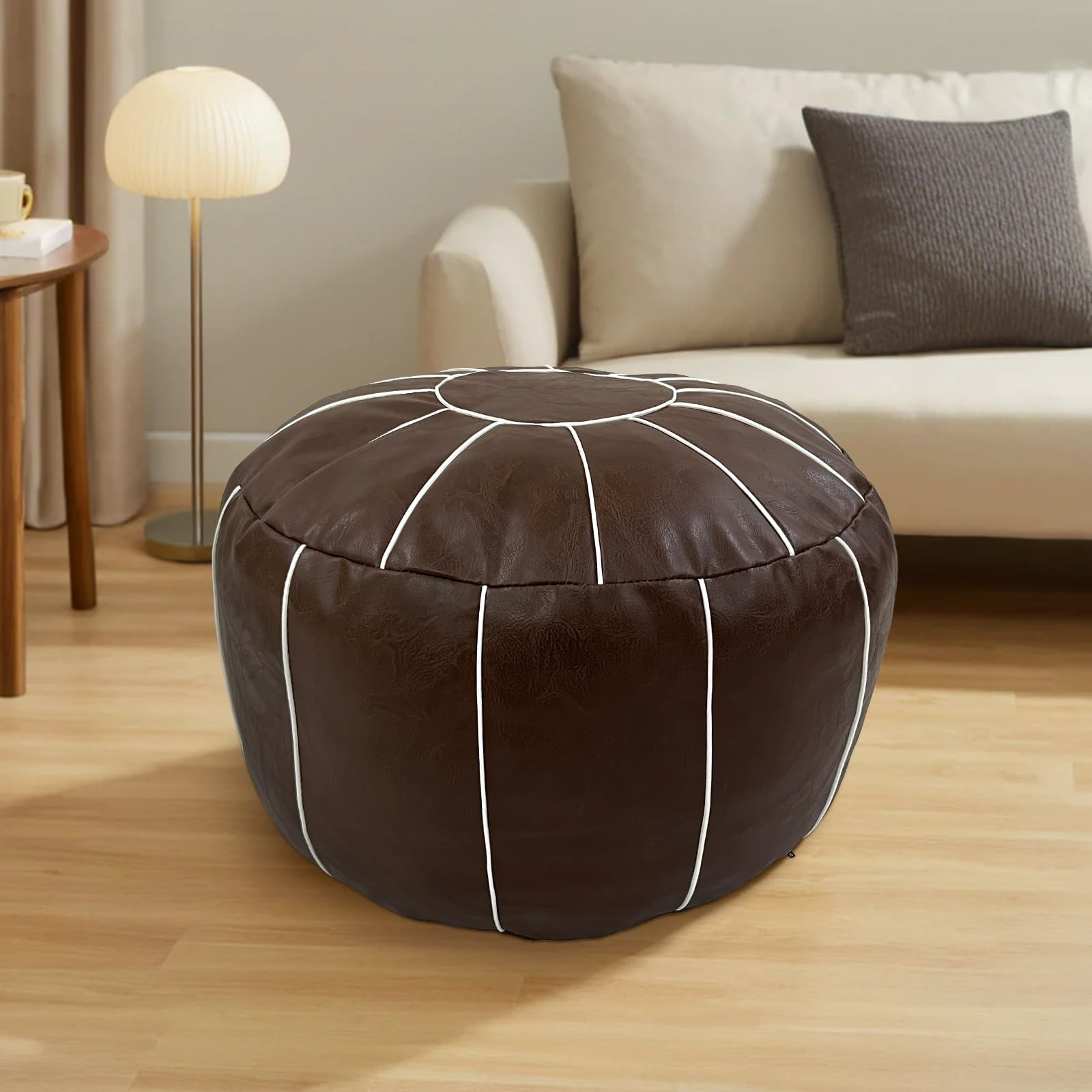 Hot Sale Unstuffed Pouf Ottoman Cover PU Leather Orange Fillable Small ...