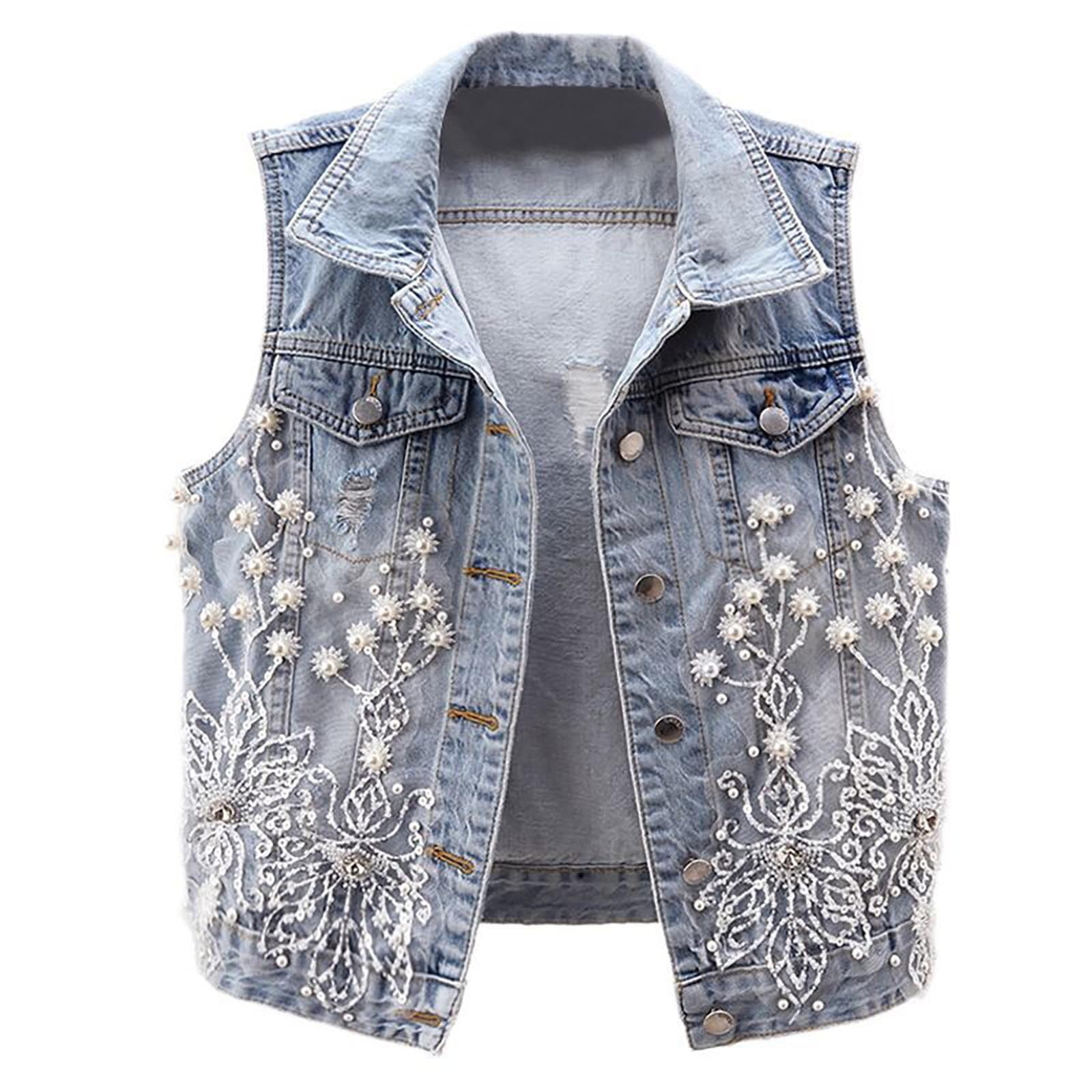 Uooqdmx Denim Vest, Jean Jacket Women, Sleeveless Jacket Women, Lace ...