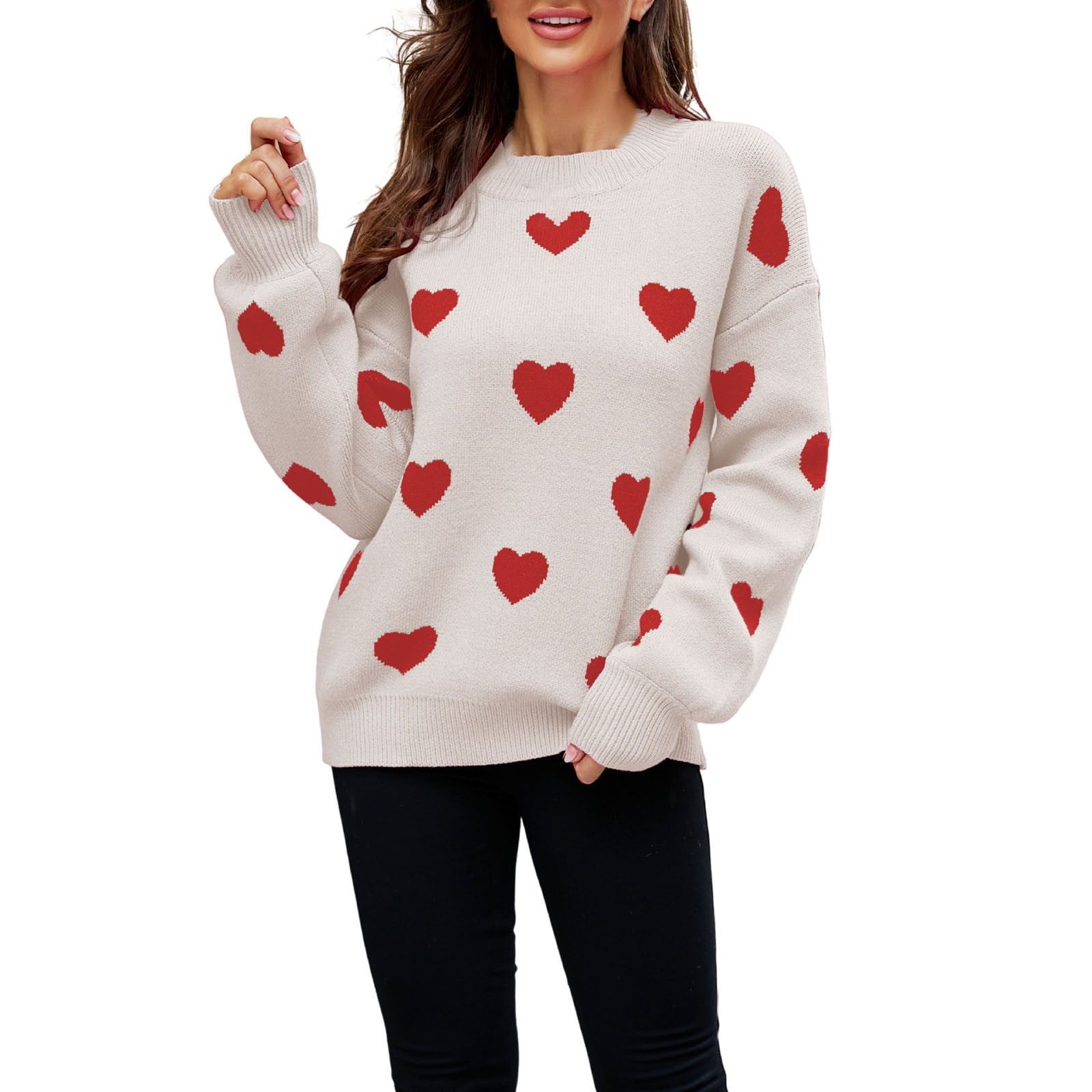 Hot Sale!! Women's Cute Heart Sweater Love Print Valentines Day Knitted ...