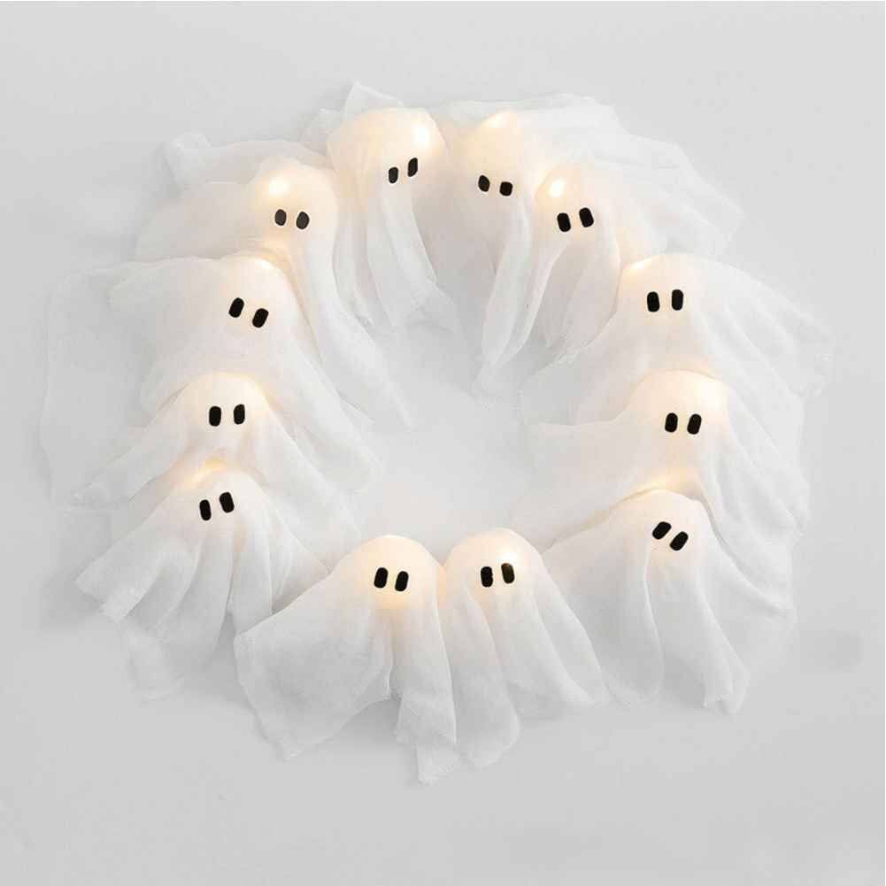 Hot Sale! Yiaieng Halloween Ghost Wreath, 12 Led Light-Up White Ghost ...