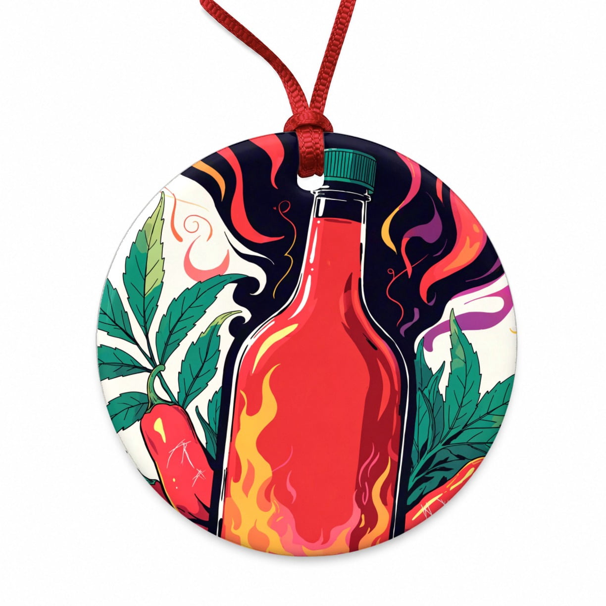 Hot Sauce Peppers Christmas Tree Holiday Round Ceramic Ornament ...