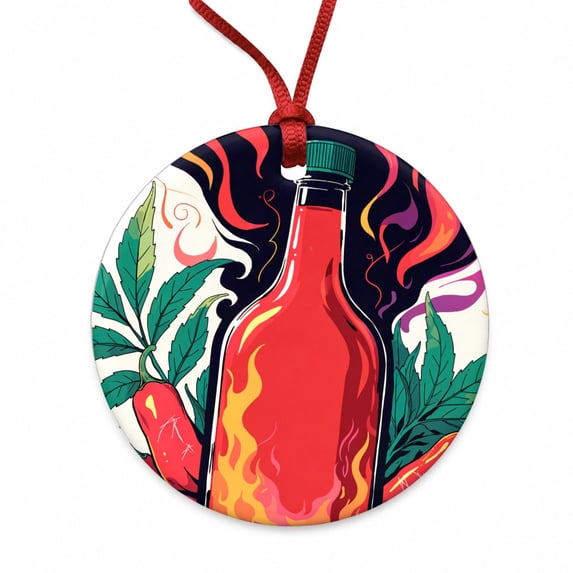 Hot Sauce Peppers Christmas Tree Holiday Round Ceramic Ornament ...