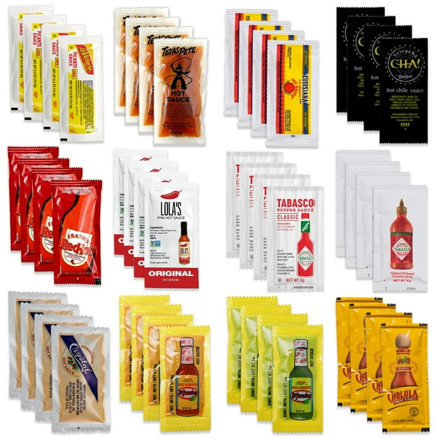 Hot Sauce Variety Pack of 48 Condiment Packets. 4 Each of 12 Flavors ...