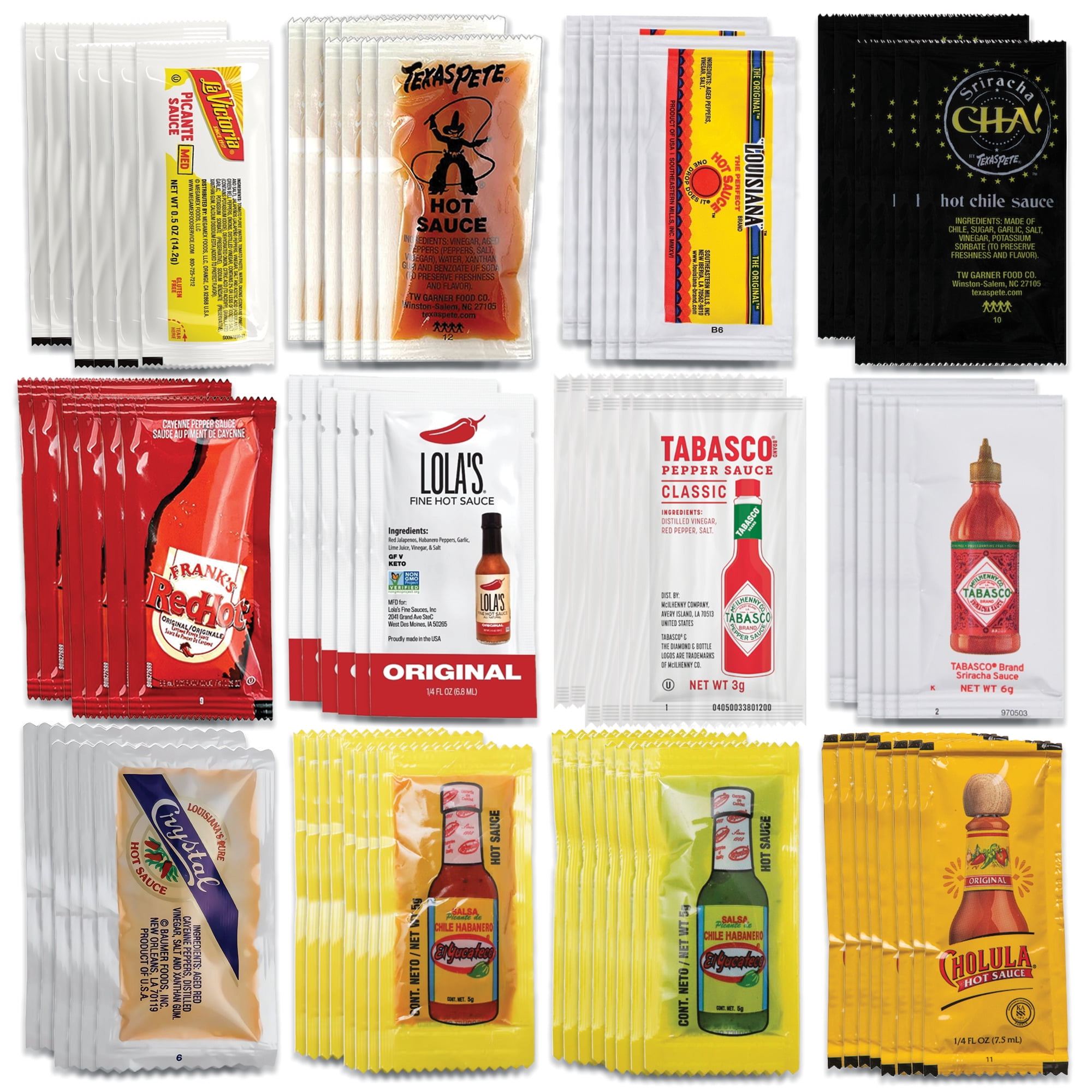Hot Sauce Variety Pack of 96 Condiment Packets. 8 Each of 12 Flavors ...