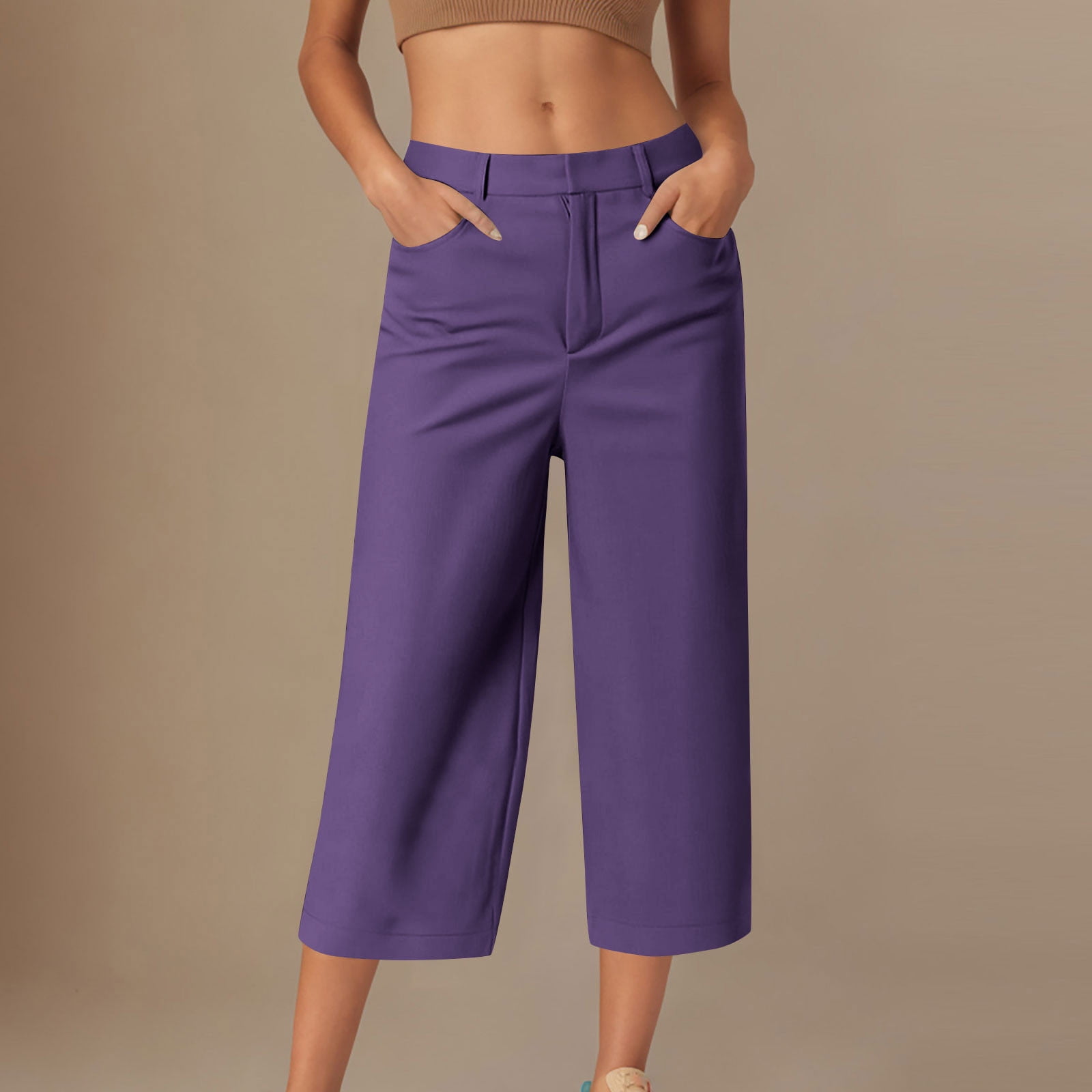 Hot Savings,Capri Pants, Casual Summer Trousers, Solid Color Loose Fit ...