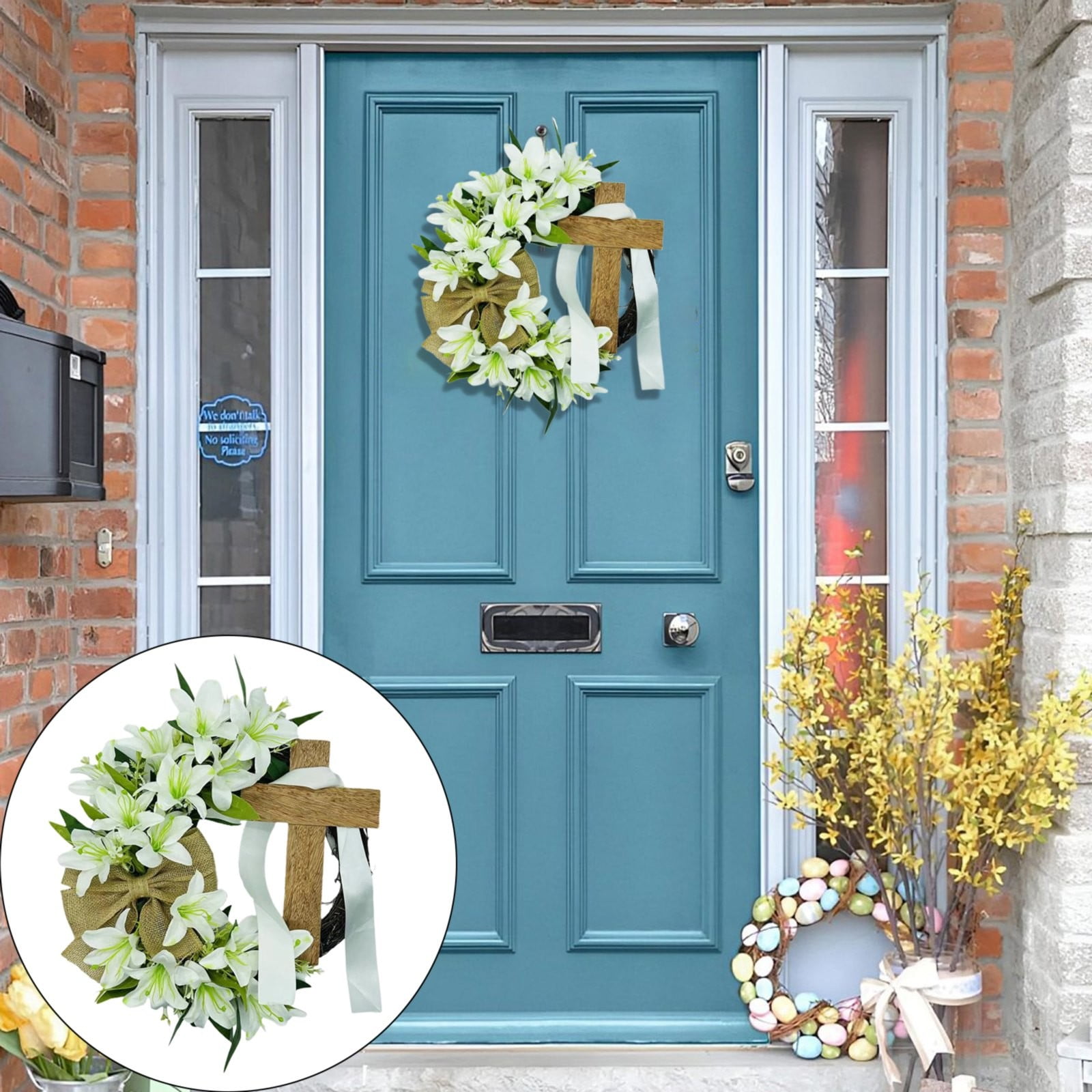 Hot Selling! Lssam Easter Cross Grapevine Wreath Rustic Farmhouse Front ...