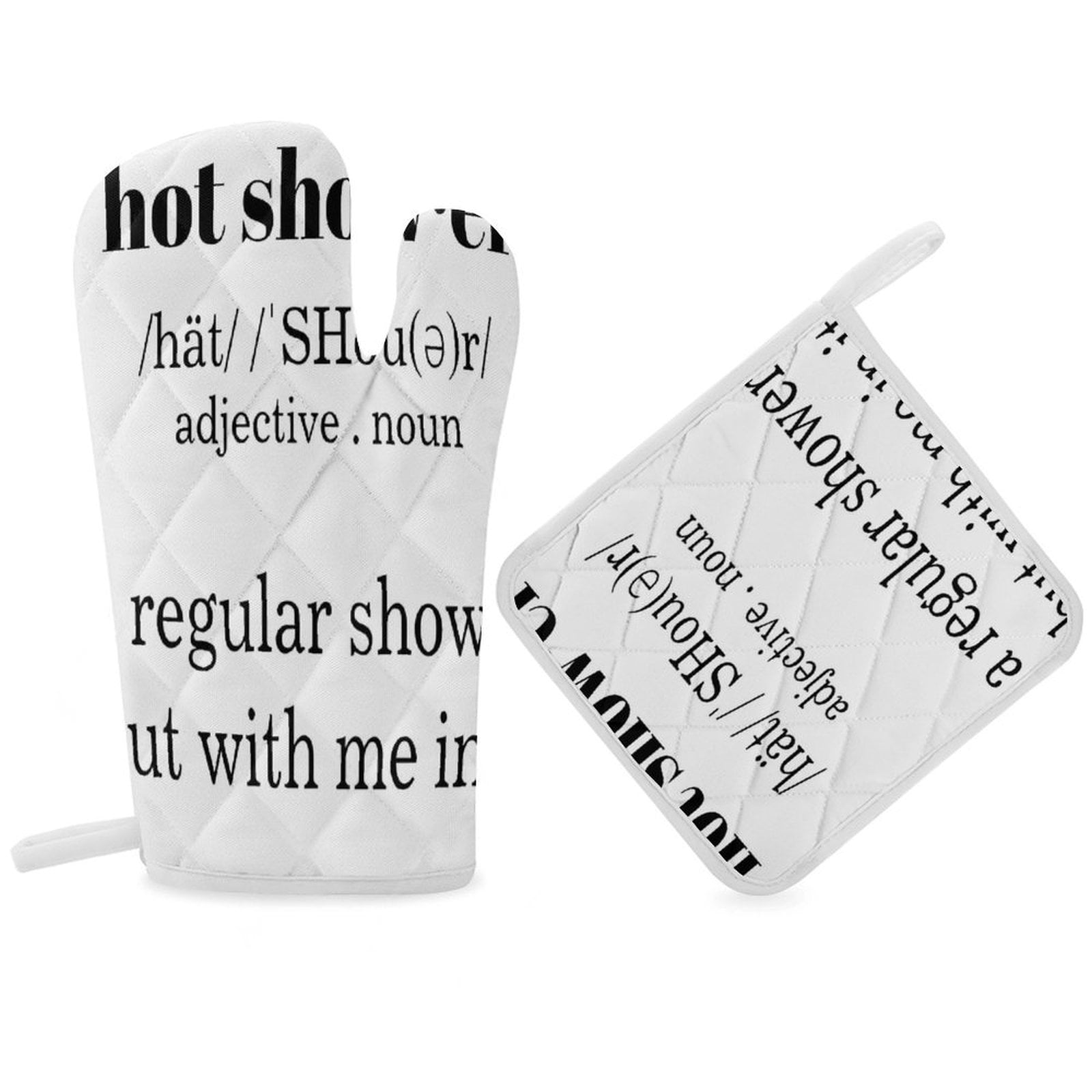 Hot Shower Funny Definition Oven Gloves And Pots Stand Set Oven Gloves ...