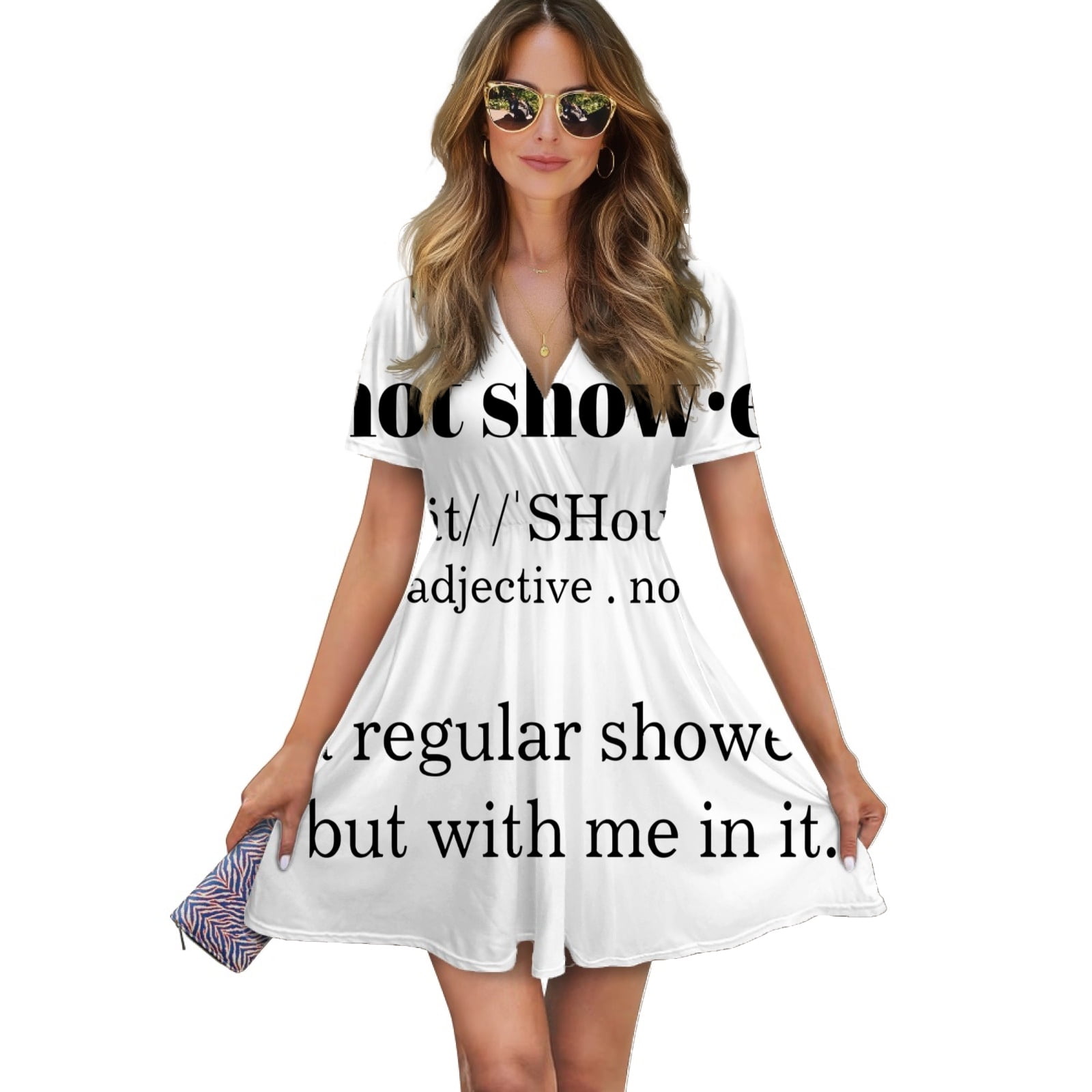 Hot Shower Funny Definition Women Dress V-Neck Short Sleeve Flowy Swing Party Midi Dress ...