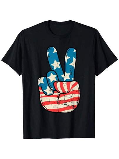 Hot Sold American Flag 4th Of July Patriotic Peace Sign Unisex T-Shirt ...