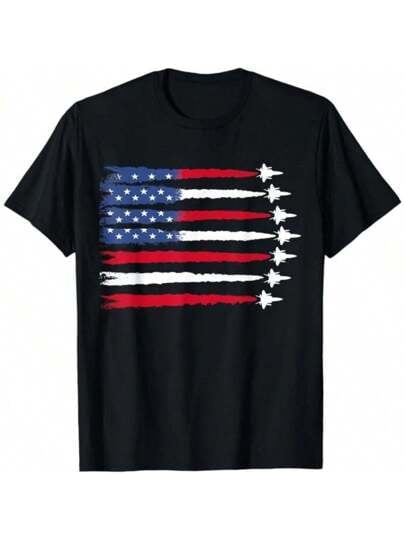 Hot Sold Patriotic Red White Blue USA Flag Fighter Jets 4th Of July T ...
