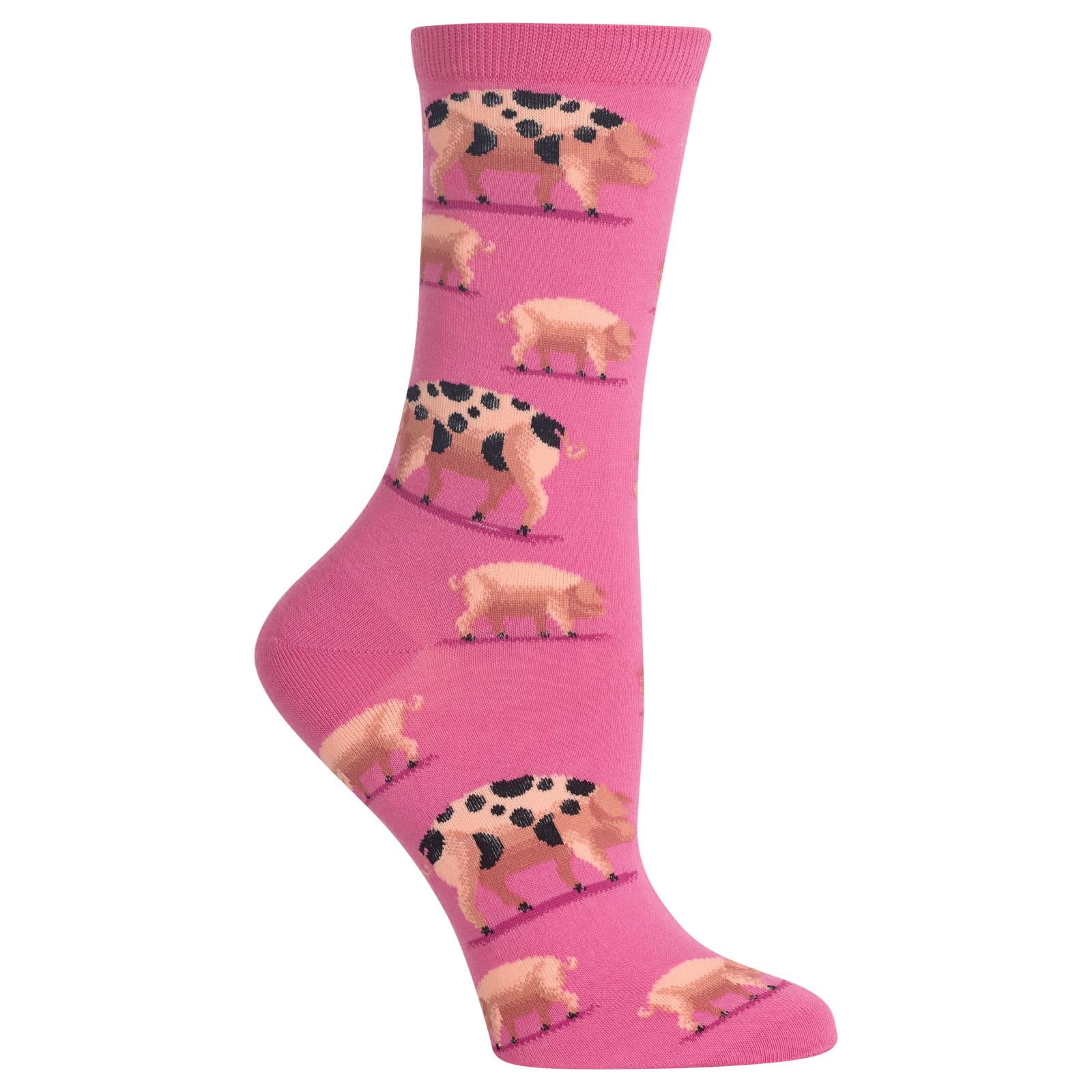Hot Sox Womens Spotted Pig Crew Socks, Womens Shoe Size 4-10.5, Pink ...