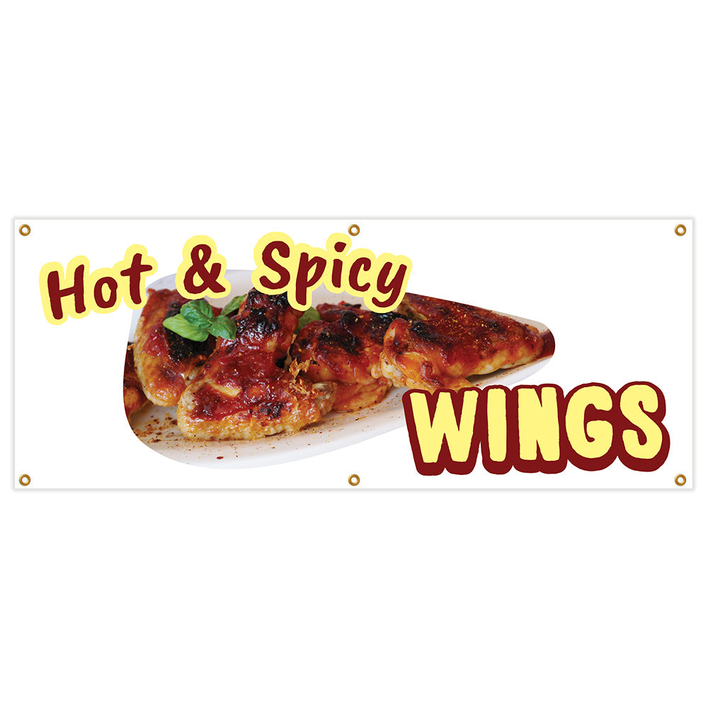 Hot & Spicy Wings Banner 24" X 72" Heavy Duty 13 Oz Vinyl Banners with ...