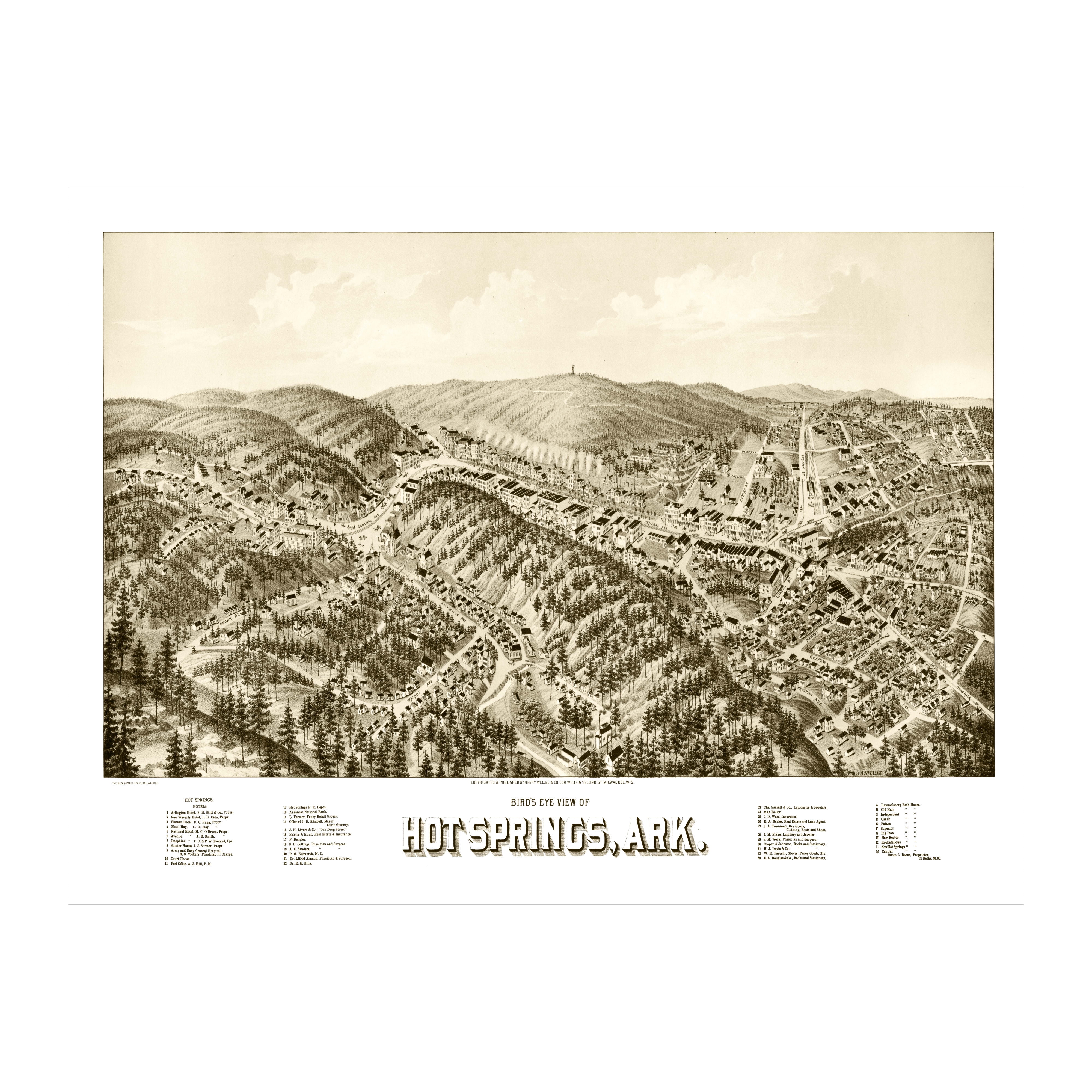 Hot Springs Art, 1888 Vintage Map of Hot Springs Arkansas, AR History ...