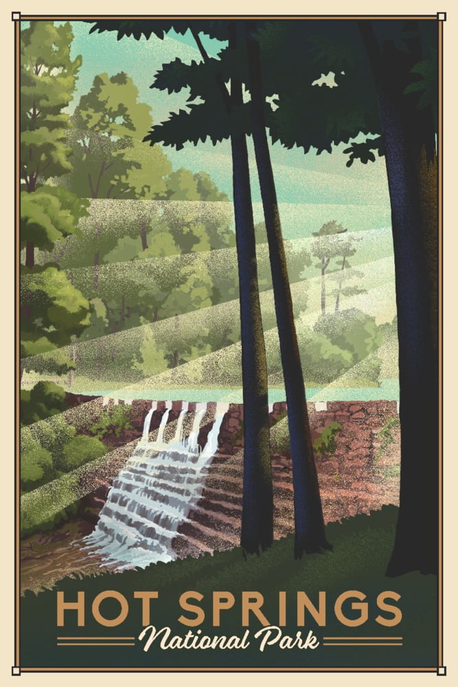 Hot Springs National Park, Lithograph National Park Series (12x18 Wall ...