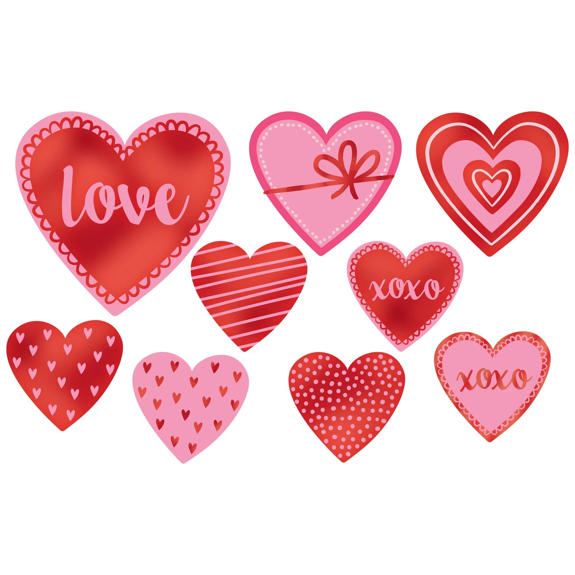 Hot Stamped Hearts Valentines Day 6.5 to 12 inch Cutouts Paper 9 Ct ...