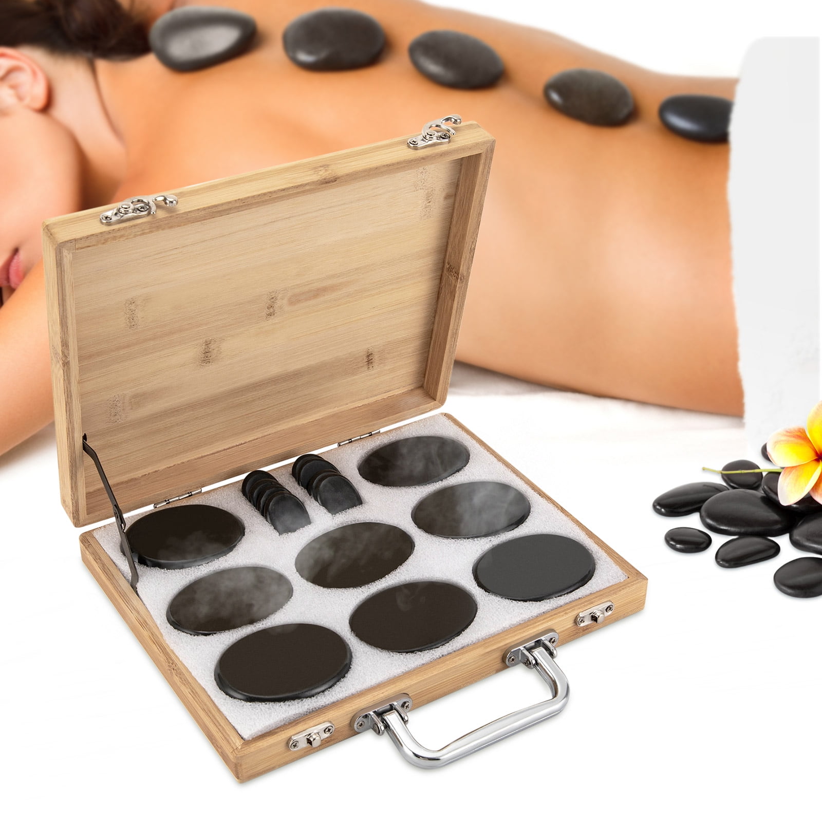 Hot Stone Massage Kit, 16 Stones with Warmer Box, Adjustable Heat ...