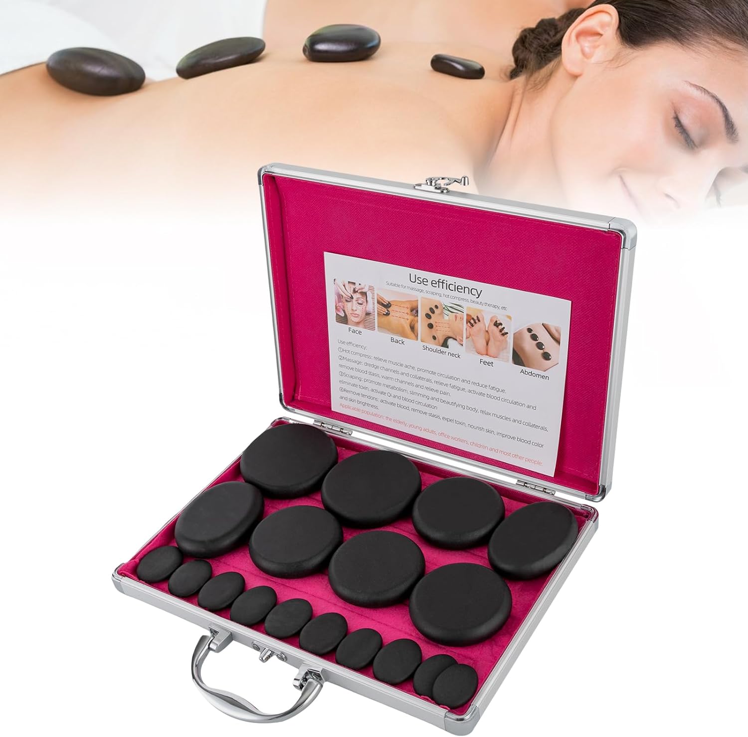 Hot Stones Massage Set with Heater Box, 16 Essential Massage Stones ...