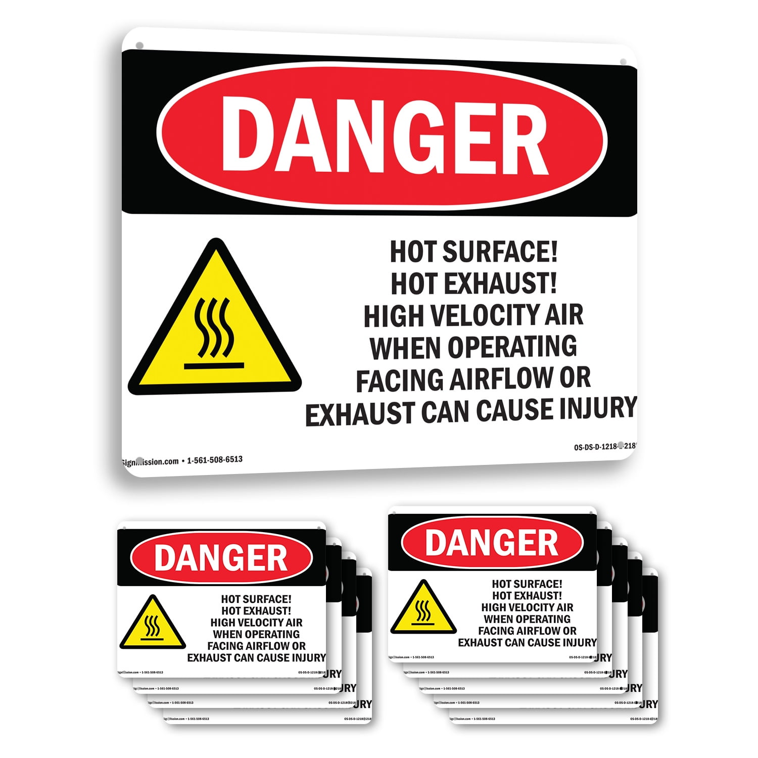 Hot Surface! Hot Exhaust! High OSHA Danger Rigid Plastic Sign 18 Inch x ...