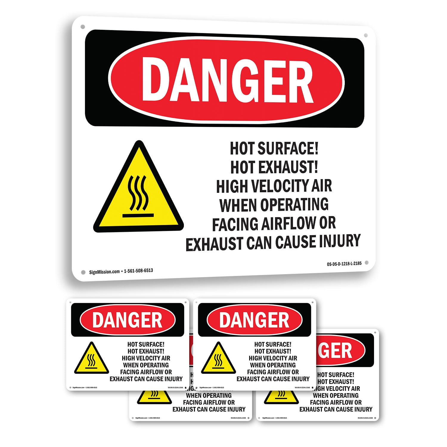 Hot Surface! Hot Exhaust! High OSHA Danger Rigid Plastic Sign 18 Inch x ...