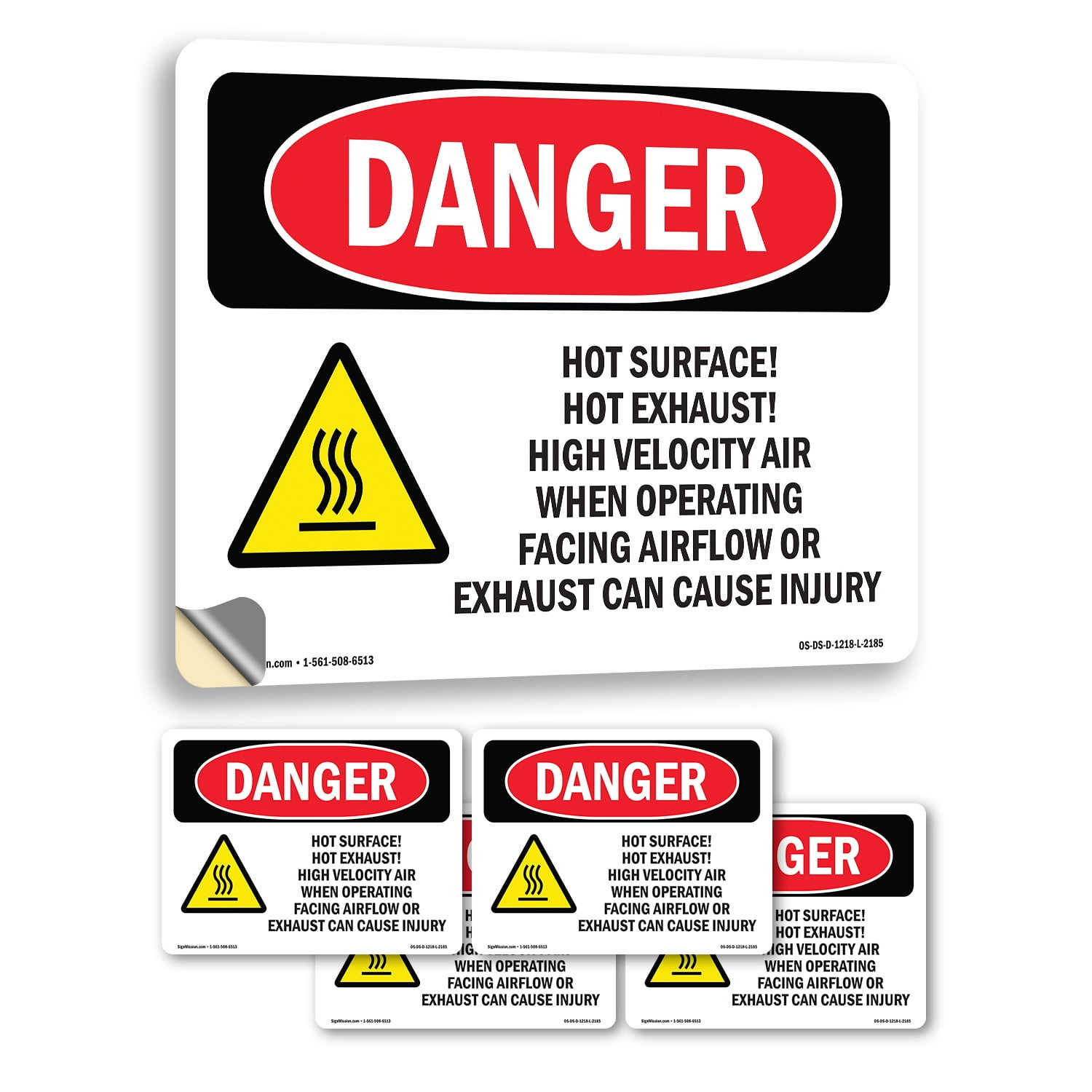 Hot Surface! Hot Exhaust! High OSHA Danger Vinyl Decal Label 10 Inch x ...