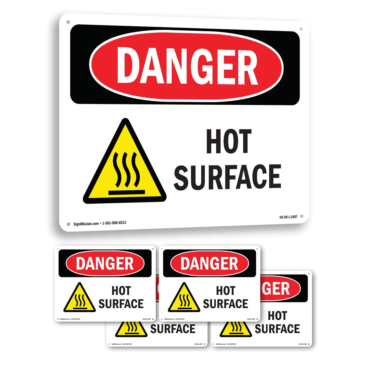 Hot Surface OSHA Danger Rigid Plastic Sign 10 Inch x 7 Inch - 5 Pack ...