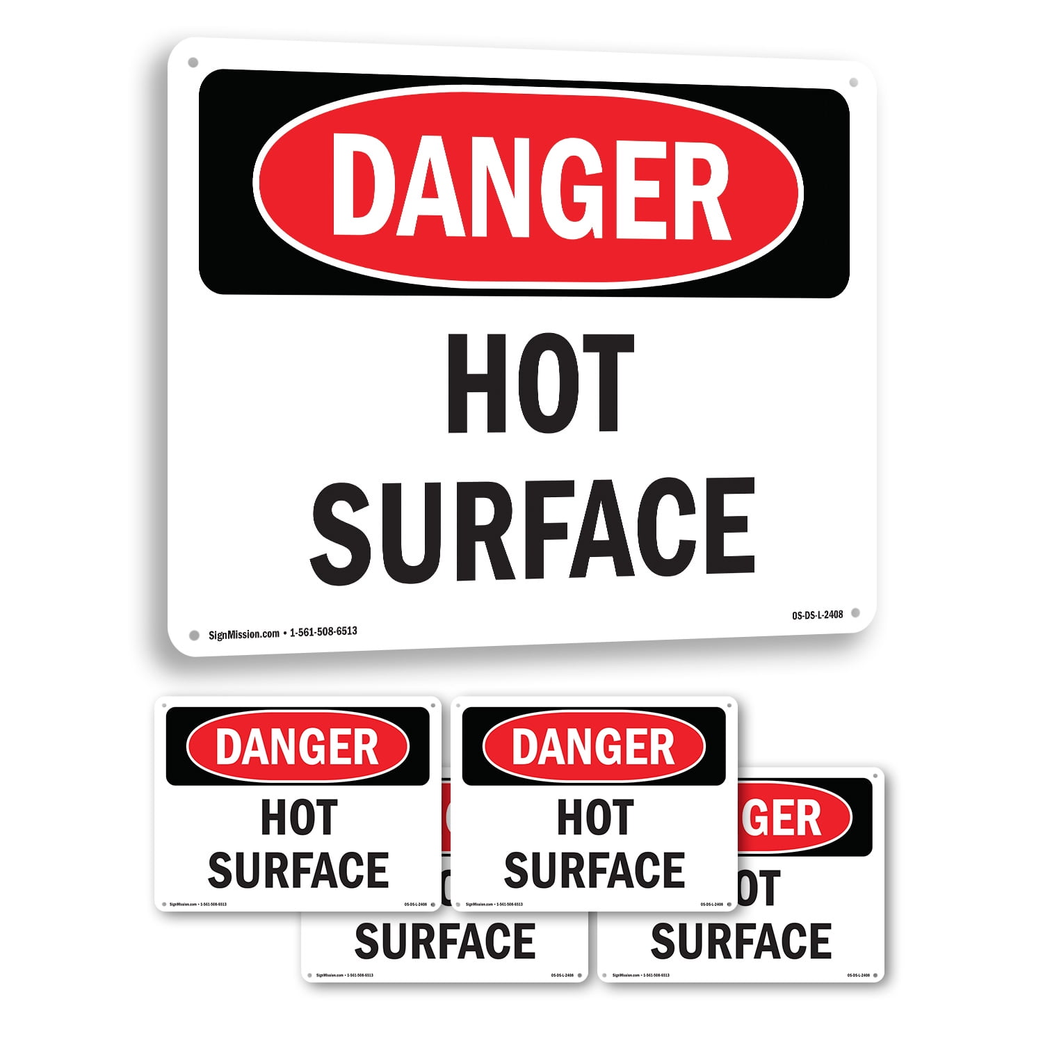 Hot Surface OSHA Danger Rigid Plastic Sign 24 Inch x 18 Inch - 5 Pack ...