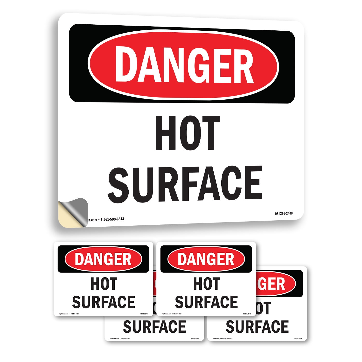Hot Surface OSHA Danger Vinyl Decal Label 10 Inch x 7 Inch - 5 Pack ...