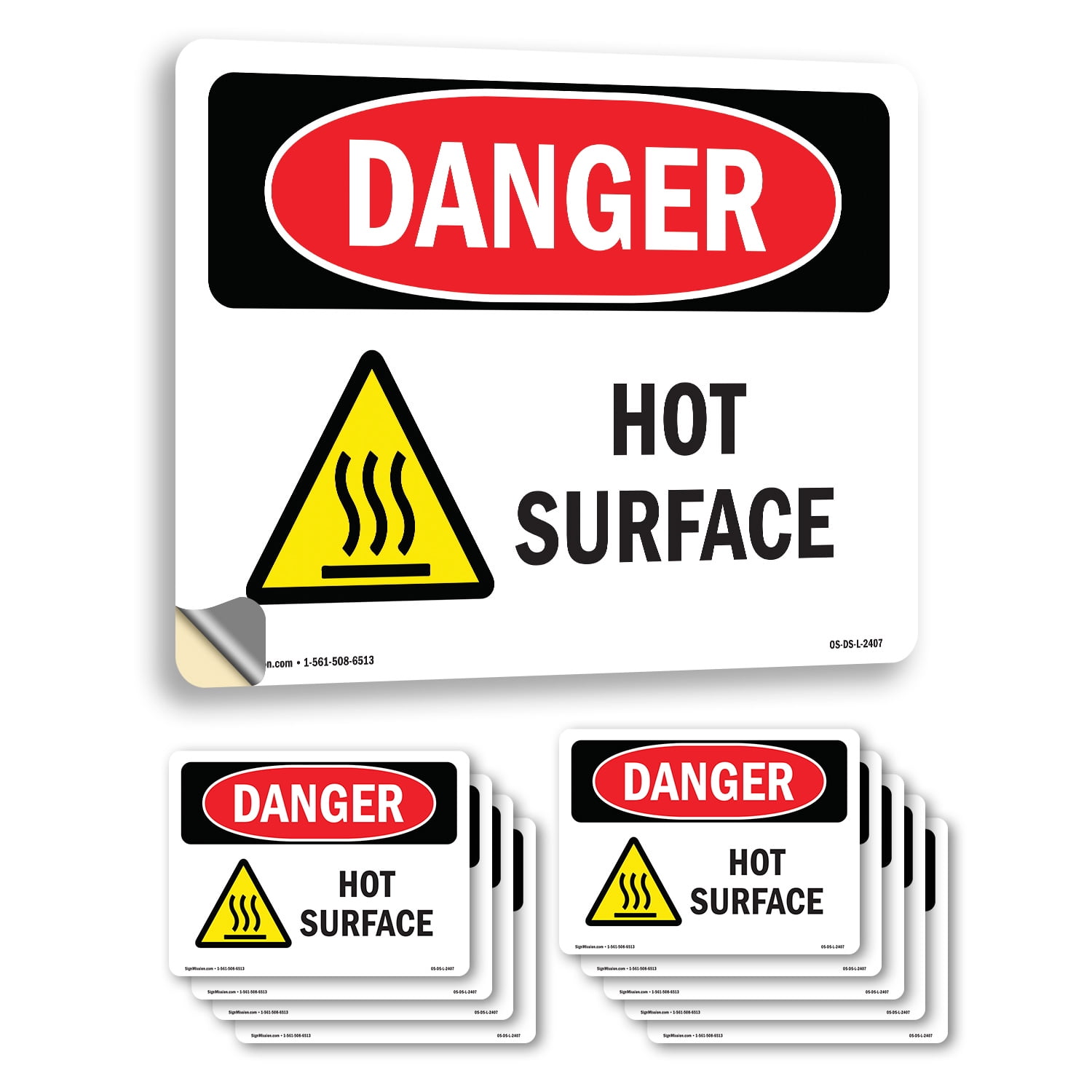 Hot Surface OSHA Danger Vinyl Decal Label 14 Inch x 10 Inch - 10 Pack ...