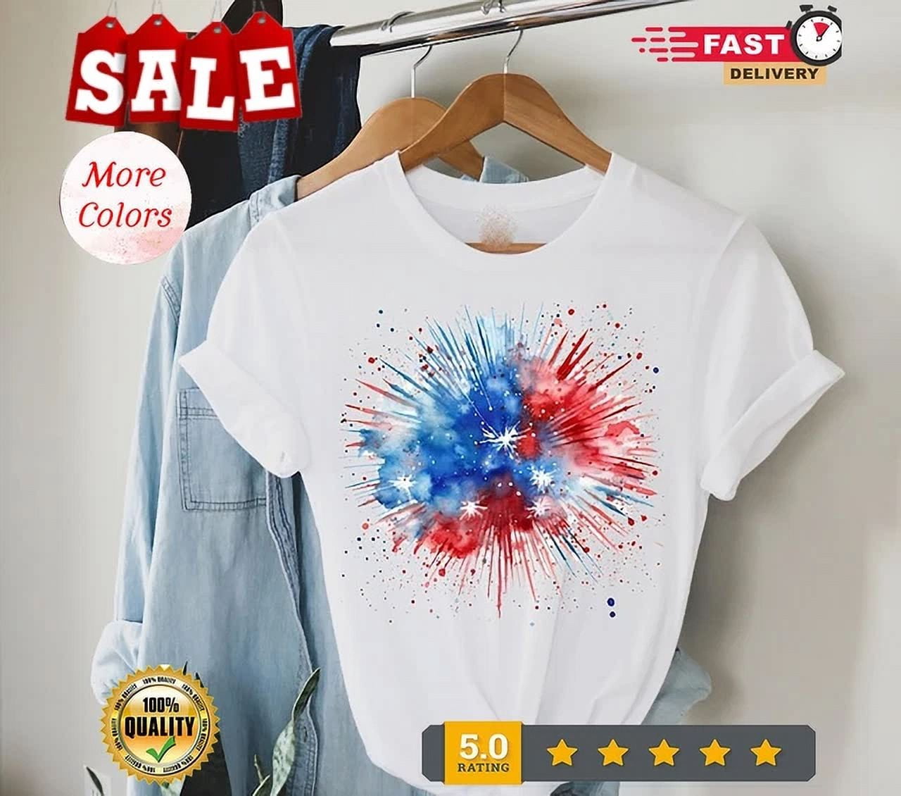 Hot Trending 4Th Of July Firework Shirt, Blue Red And White Patriotic ...