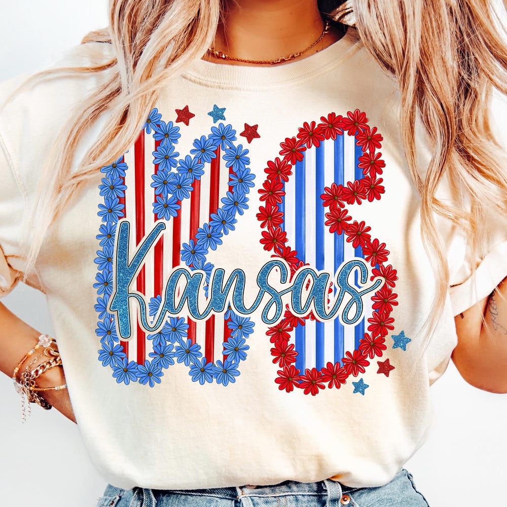 Hot Trending 4Th Of July Kansas, Floral Kansas State, Red White Blue Ks ...