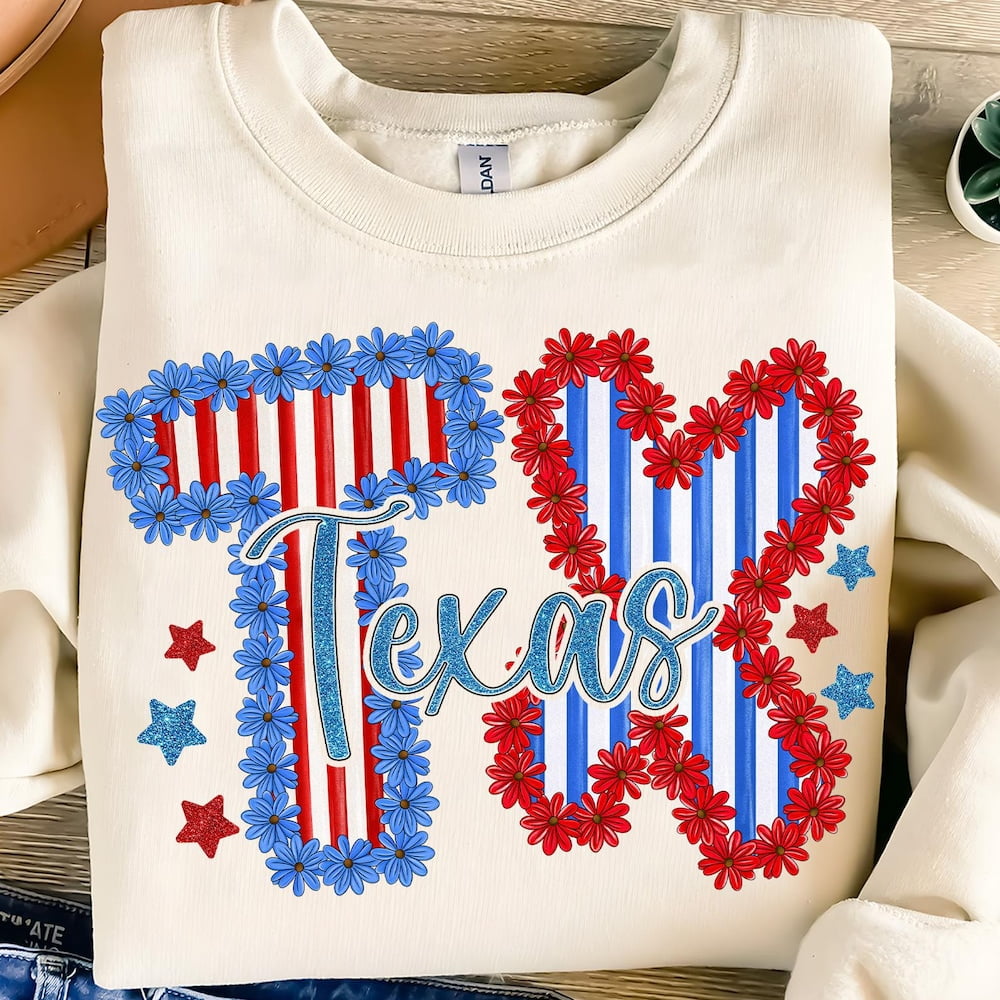 Hot Trending 4Th Of July Texas, Floral Texas State, Red White Blue Tx Design, Patriotic State ...