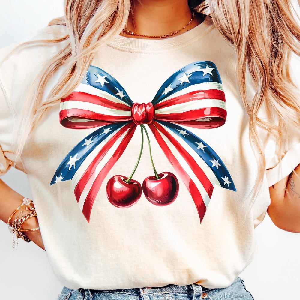 Hot Trending America Cherries, Cherry Bow, 4Th Of July Woman, Usa Flag, American Coquette ...