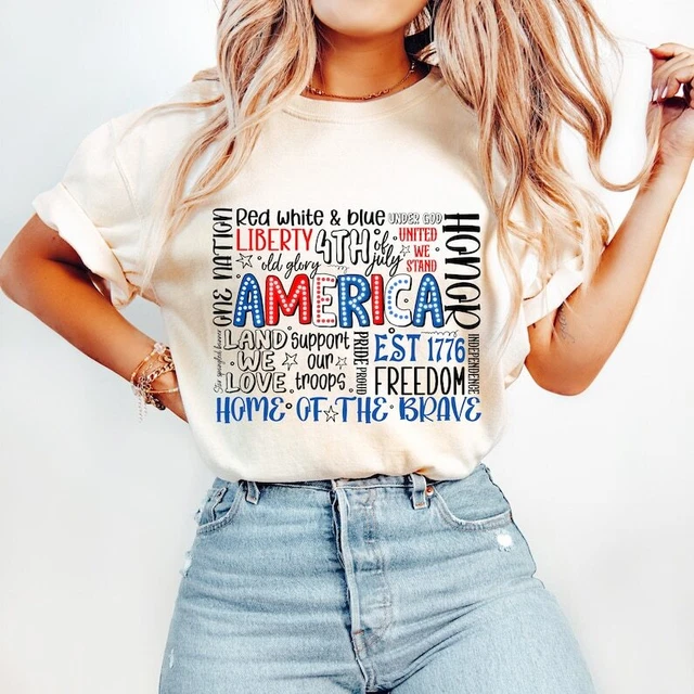 Hot Trending America T-Shirt, 4th of July, Bright Doodle, Independence ...