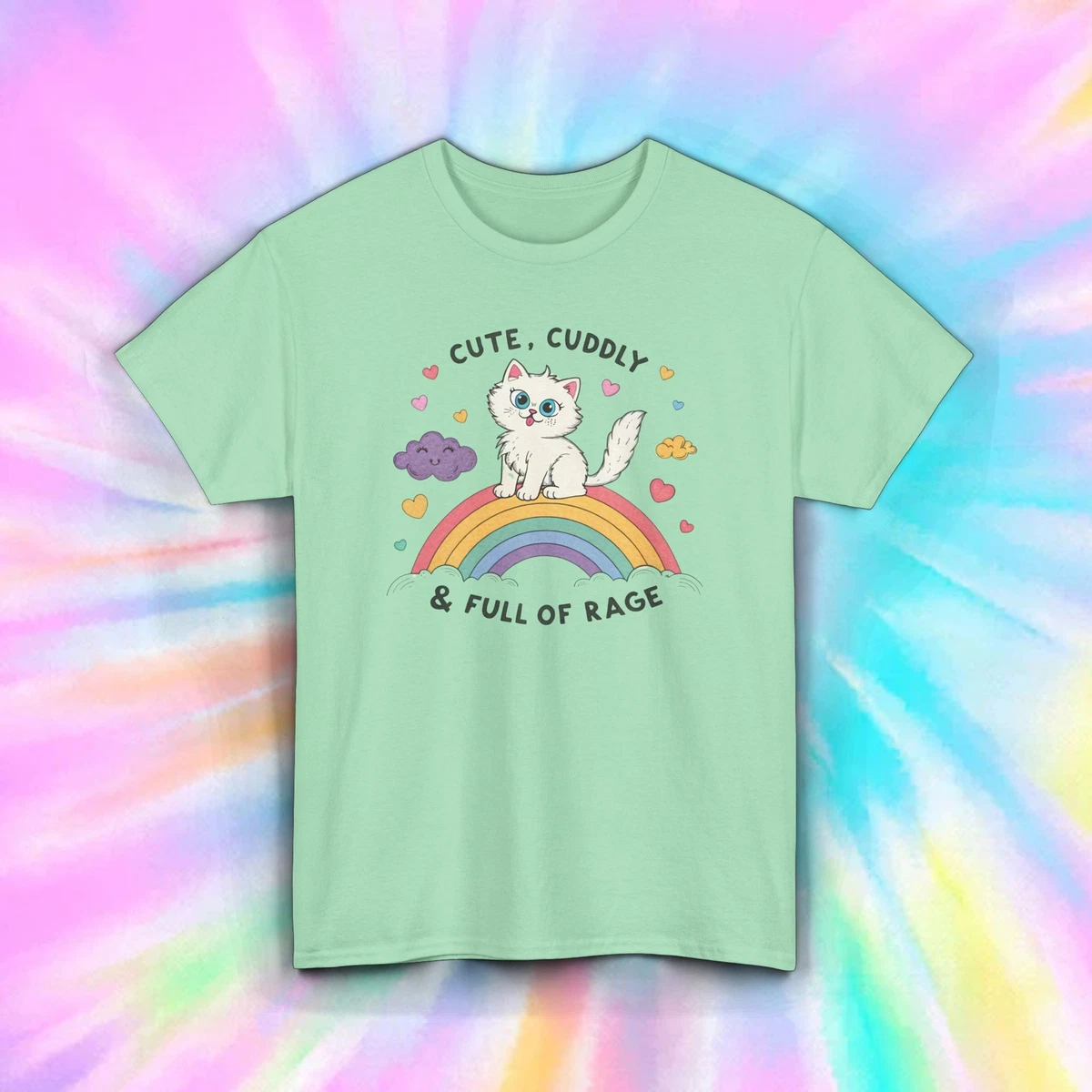 Hot Trending Angry Cat Shirt Cute Cuddly Full of Rage Funny Rainbow ...