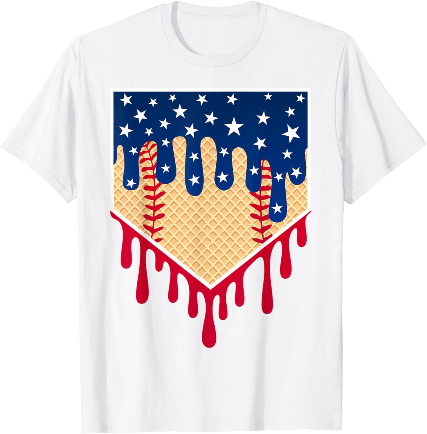 Hot Trending Baseball Ice Cream Drip 4Th Of July Red Blue & White Drip ...