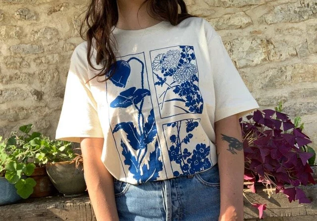 Hot Trending Blue Flowers Tshirt, Screen printing, organic cotton ...