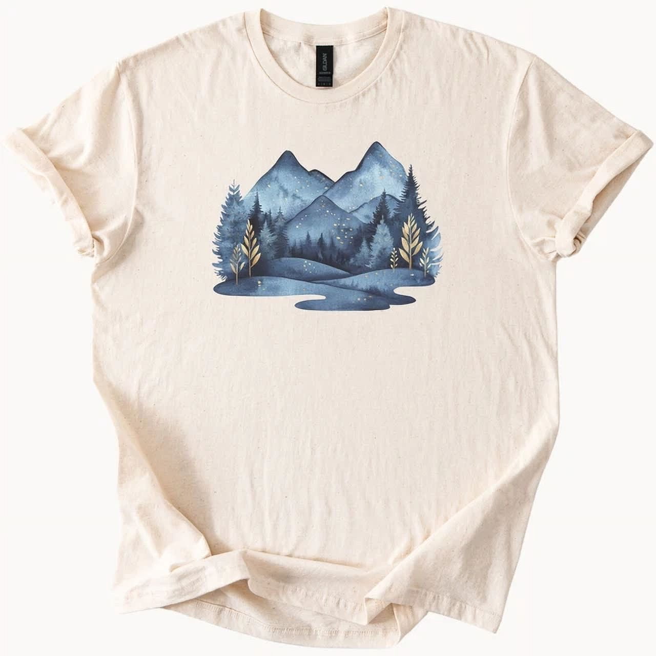 Hot Trending Blue Mountain Forest Graphic T-Shirt Nature Landscape Tee ...