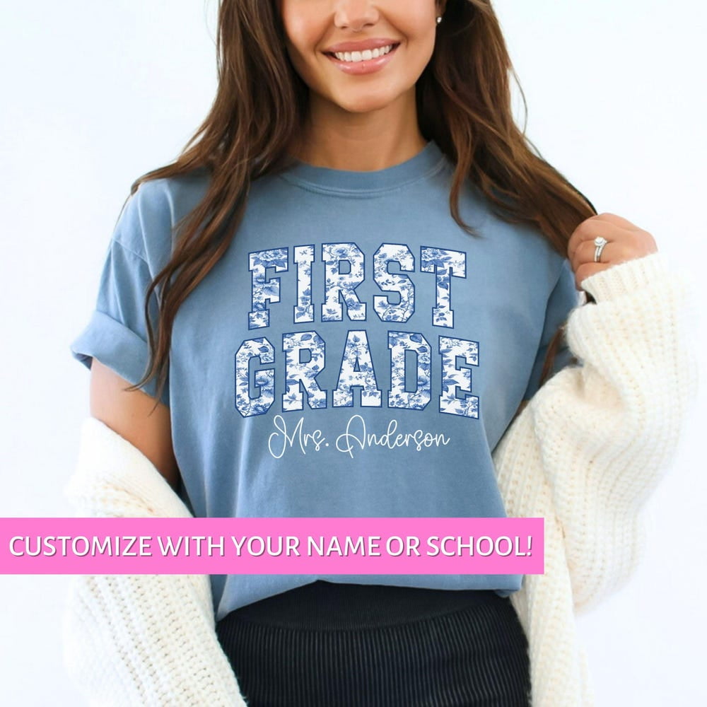 Hot Trending With Blue Toile 1St Grade Teacher Shirt 1St Grade Crew ...