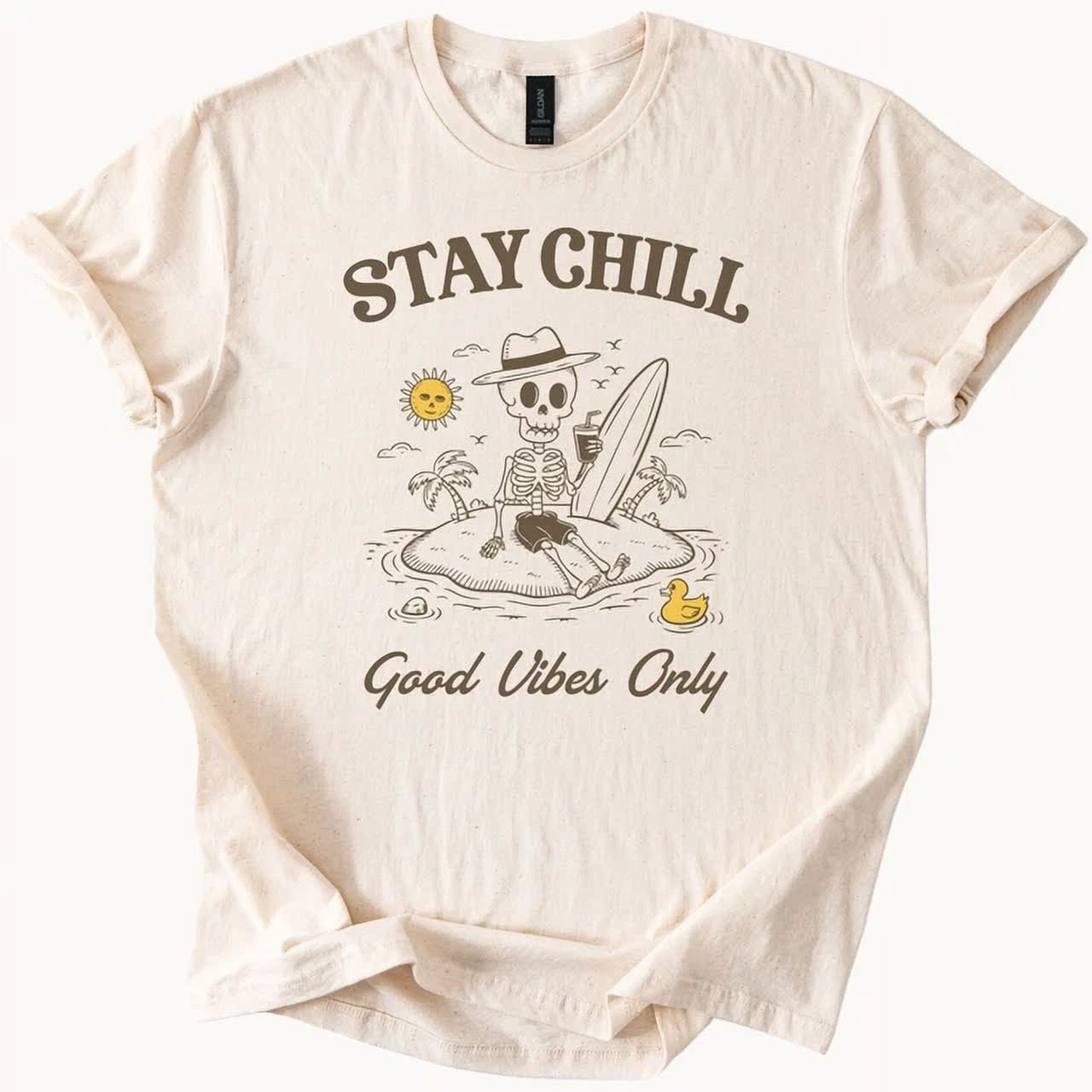Hot Trending Chill Skeleton Surfer Tee Good Vibes Beach Summer Vacation ...