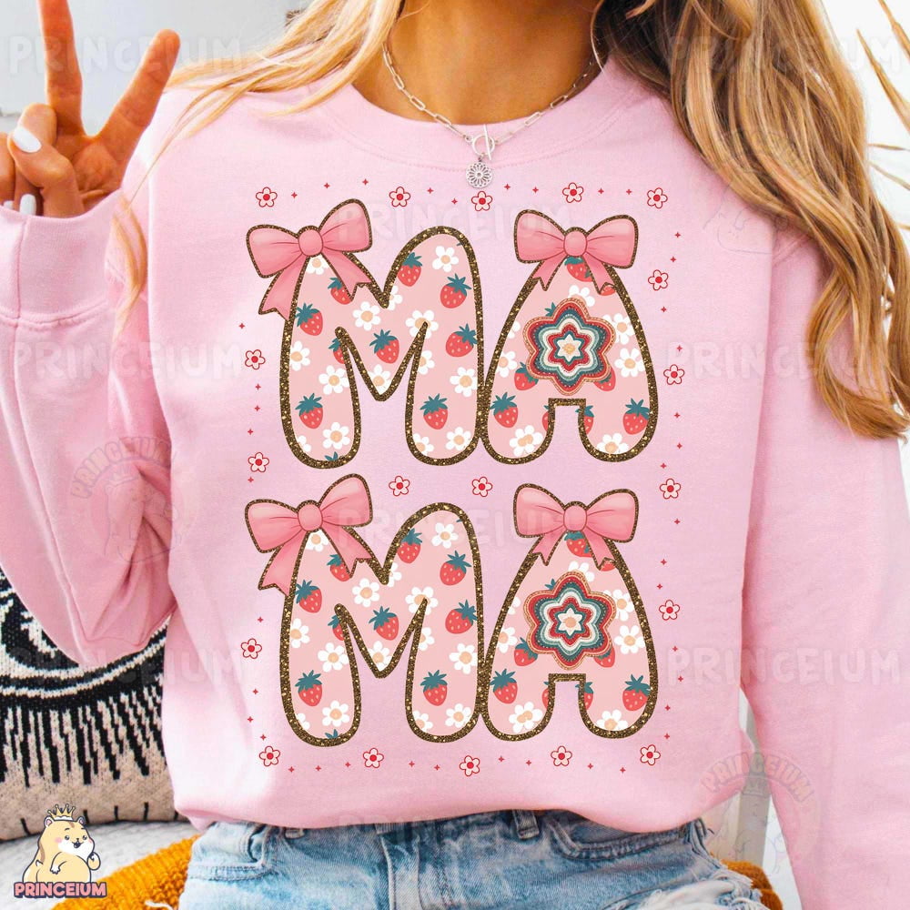 Hot Trending Cute Mama With Bows And Flowers, Strawberry, Mothers Day ...