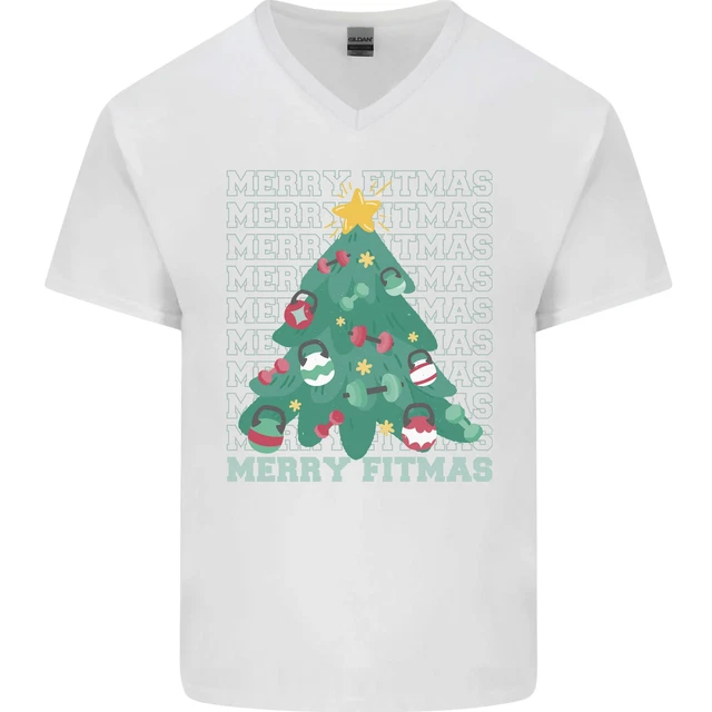 Hot Trending Fitness Merry Fitmas Tree Gym Mens V-Neck T-Shirt Design ...