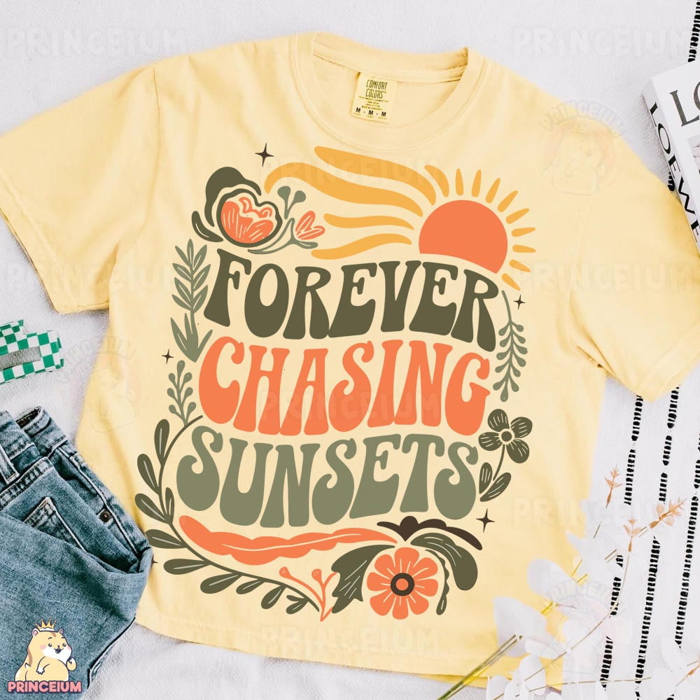 Hot Trending Forever Chasing Sunsets, Retro Summer, Boho Sunset, Hippie Floral Graphic, Nature ...