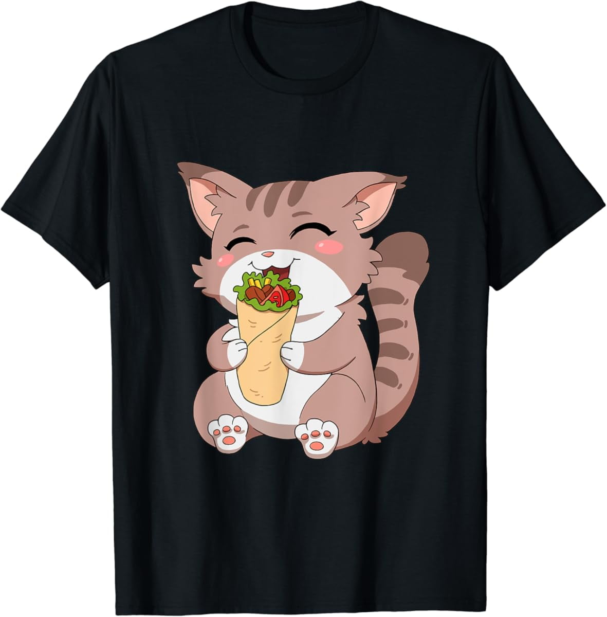 Hot Trending Funny Japanese Kawaii Anime Graphic Kebab Shawarma Cat T ...