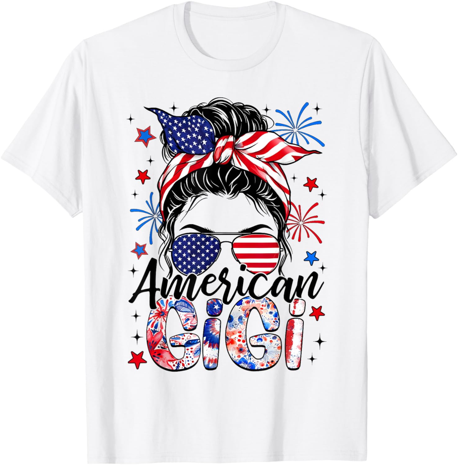 Hot Trending Gigi 4Th Of July American Flag Patriotic Messy Bun T-Shirt ...