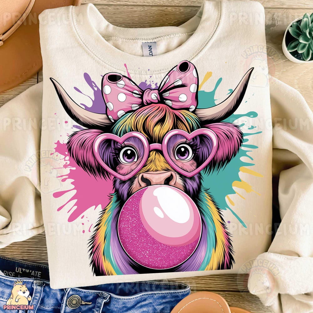 Hot Trending Highland Cow, Bubble Gum Cow Cute Animal, Rainbow Cow ...