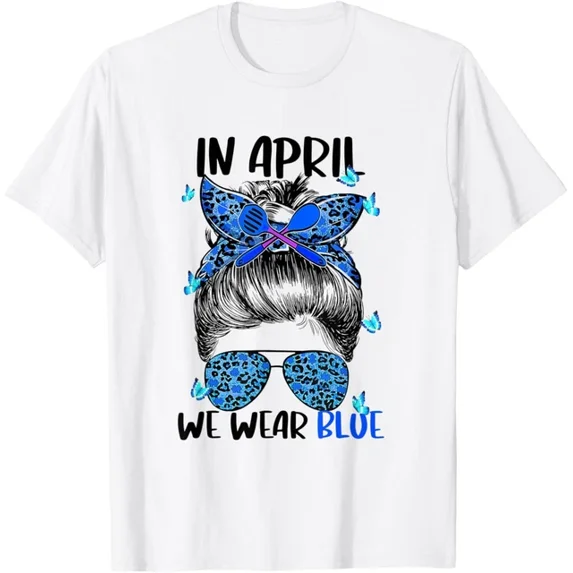 Hot Trending In April We Wear Blue Messy Bun Lunch Lady Autism ...