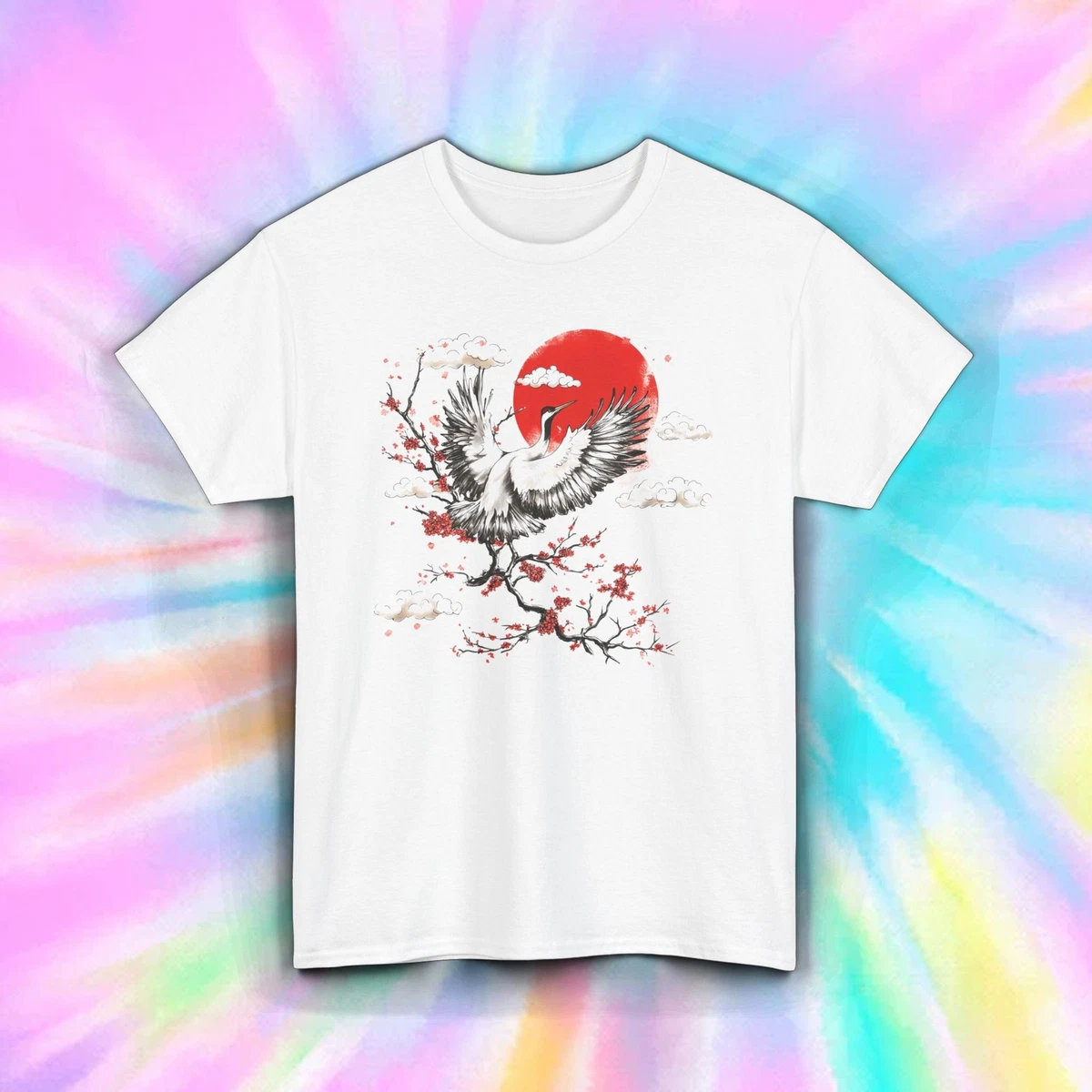Hot Trending Japanese Crane Shirt Ris Sun Cherry Blossom Bird Art Print Design Preview Only ...