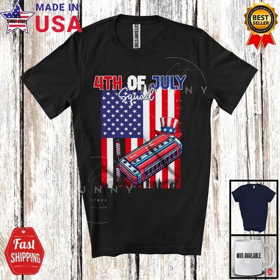Hot Trending Kiraa Tee With 4Th Of July Squad, American Flag Harmonica ...